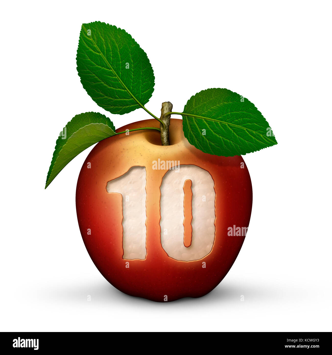 3D illustration of an apple with the number 10 bitten out of it Stock ...