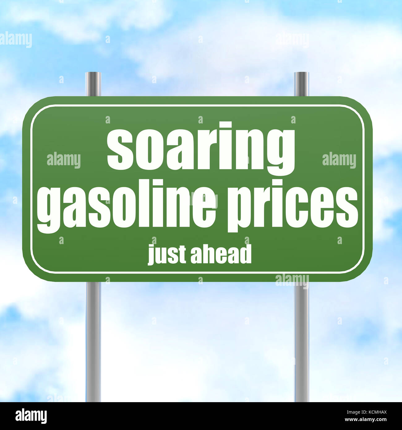 Green road sign with soaring gasoline prices word image with hi-res ...