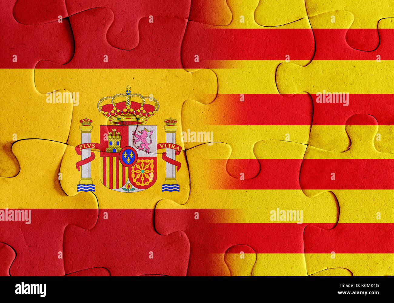 Illustration of a mixed of a Spain and Catalonia flag on puzzle surface ...