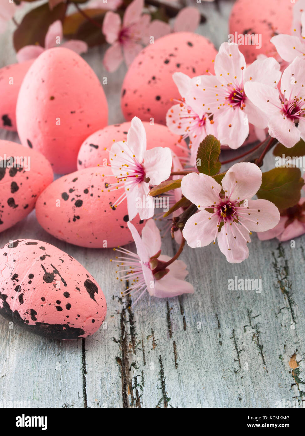 Easter eggs with spring flowers Stock Photo - Alamy