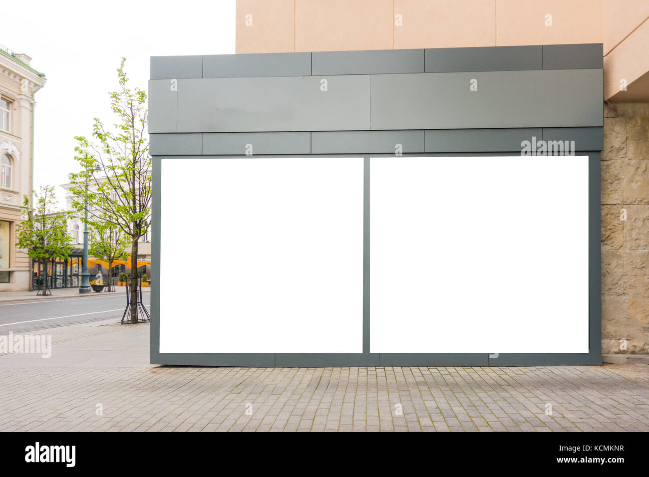 Mock up of store showcases windows in the street Stock Photo - Alamy
