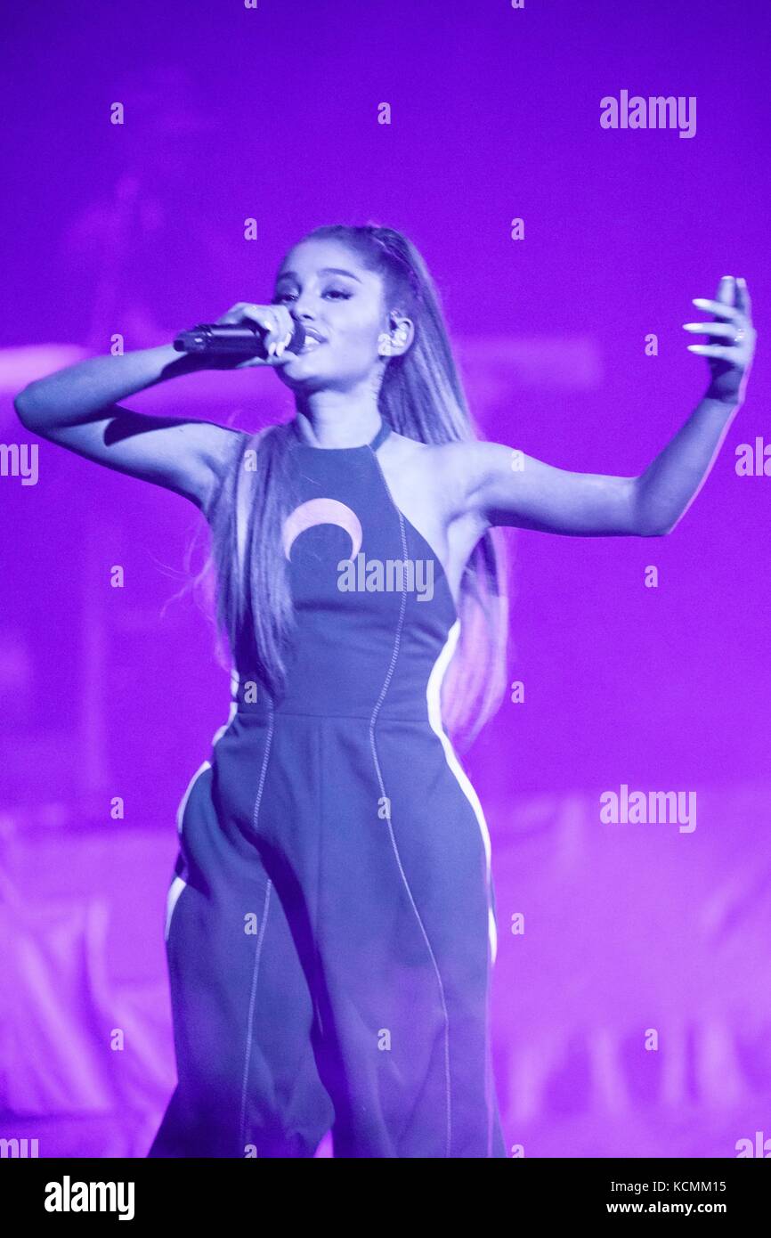 American singer and actress Ariana Grande performs at a concert in ...