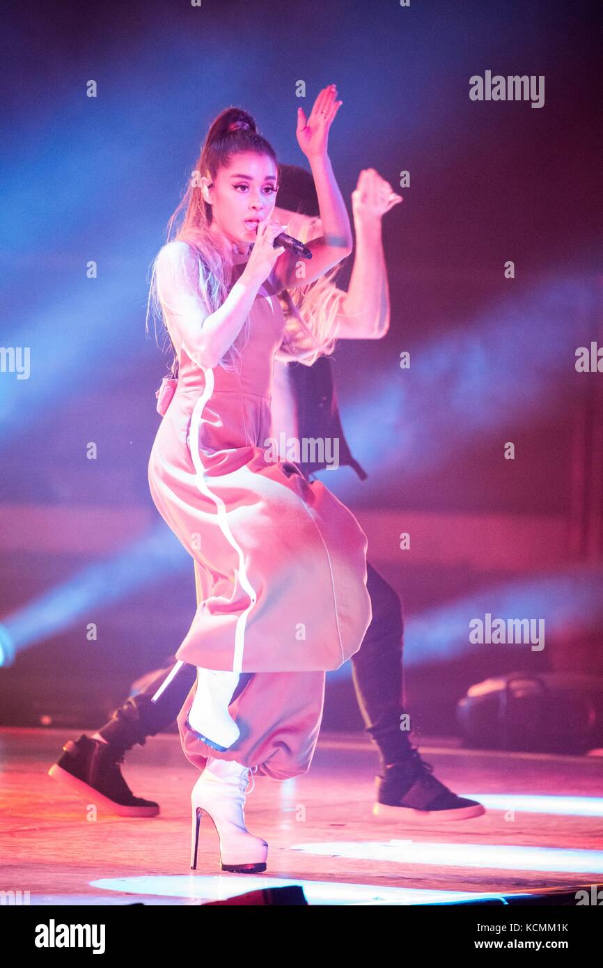 American singer and actress Ariana Grande performs at a concert in ...