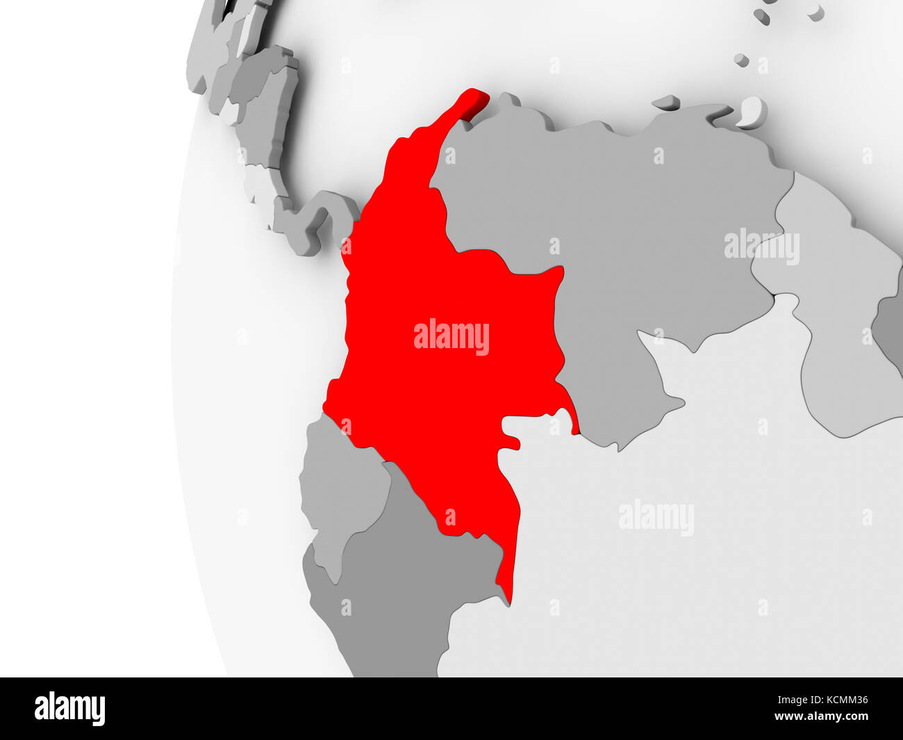 Colombia highlighted on grey 3D model of political globe. 3D ...