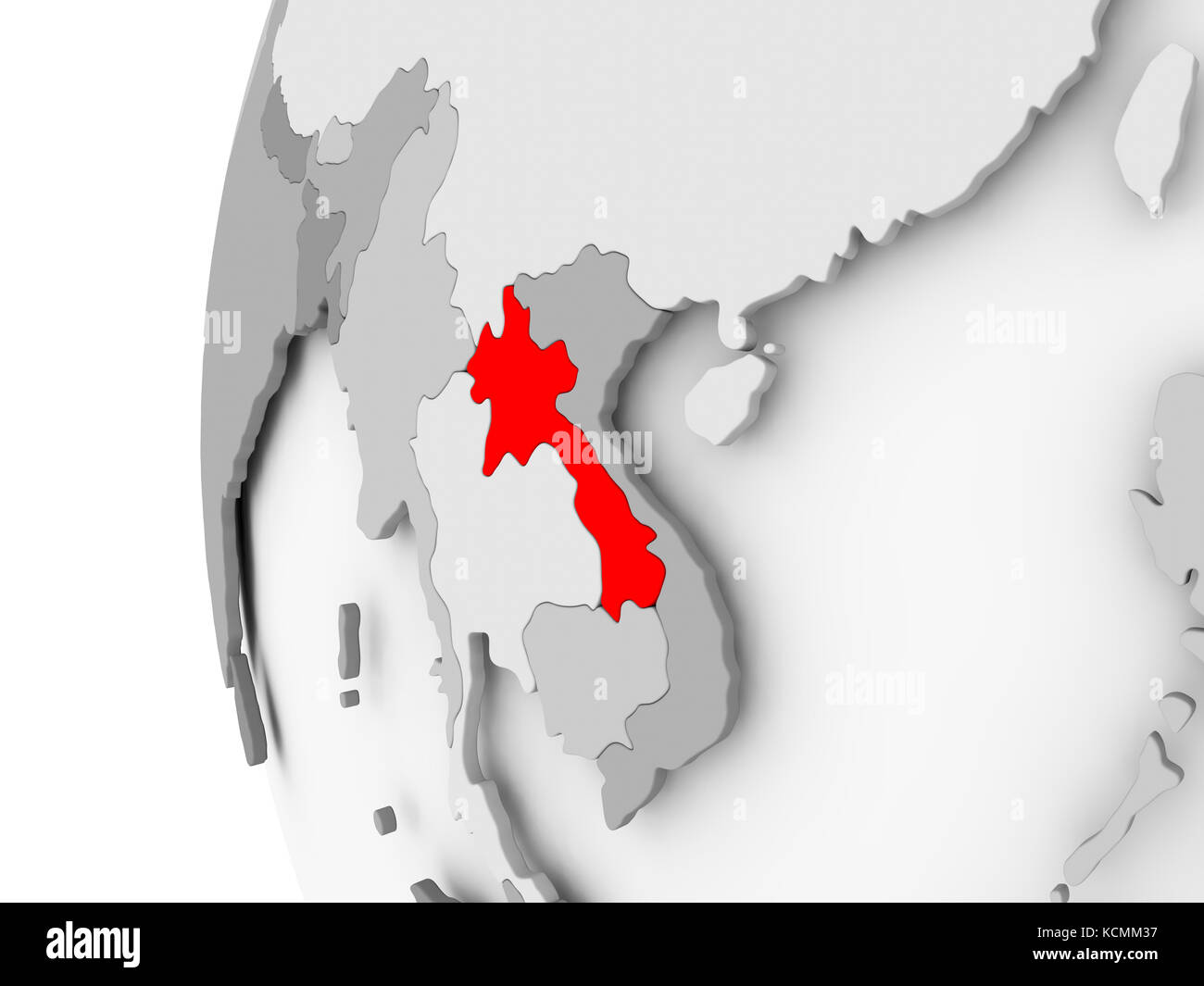 Laos highlighted on grey 3D model of political globe. 3D illustration ...