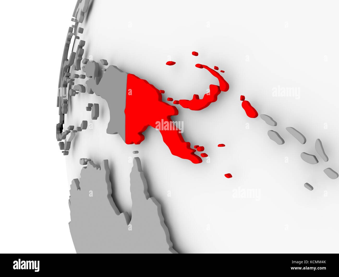 Papua New Guinea highlighted on grey 3D model of political globe. 3D ...
