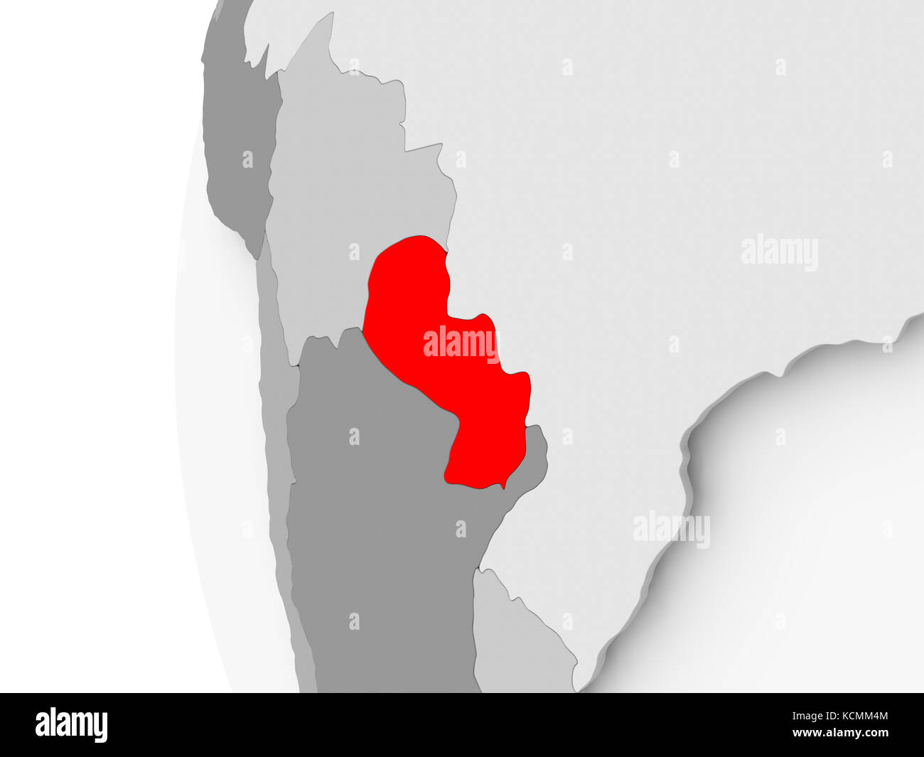 Paraguay highlighted on grey 3D model of political globe. 3D ...