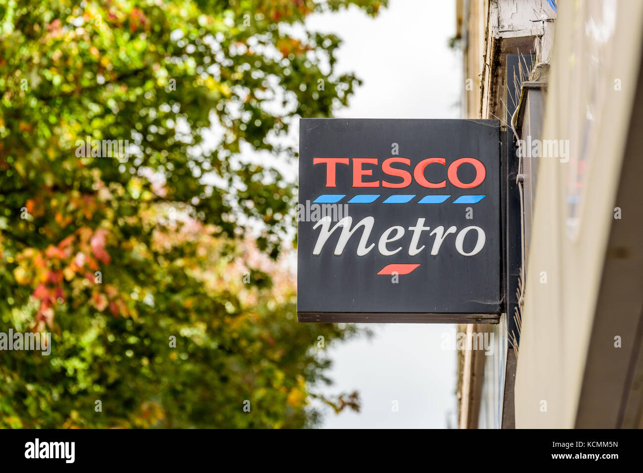 Northampton UK October 5, 2017: Tesco Metro logo sign in Northampton ...