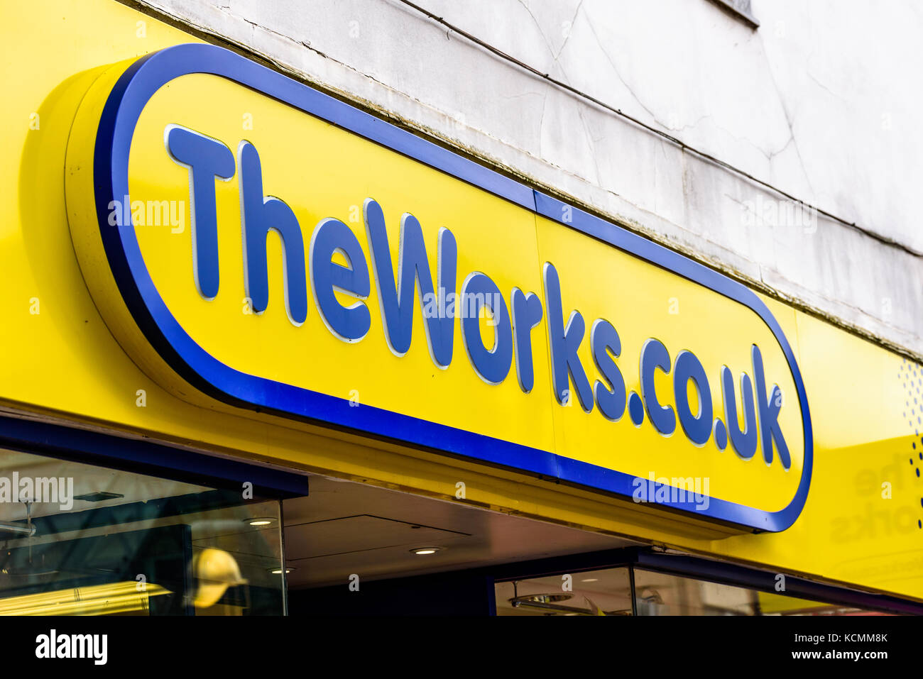 Northampton UK October 5, 2017: The Works logo sign in Northampton town ...