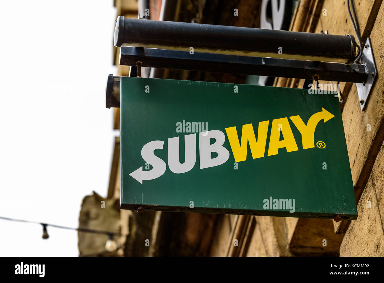 Northampton UK October 5, 2017: Subway logo sign in Northampton town ...