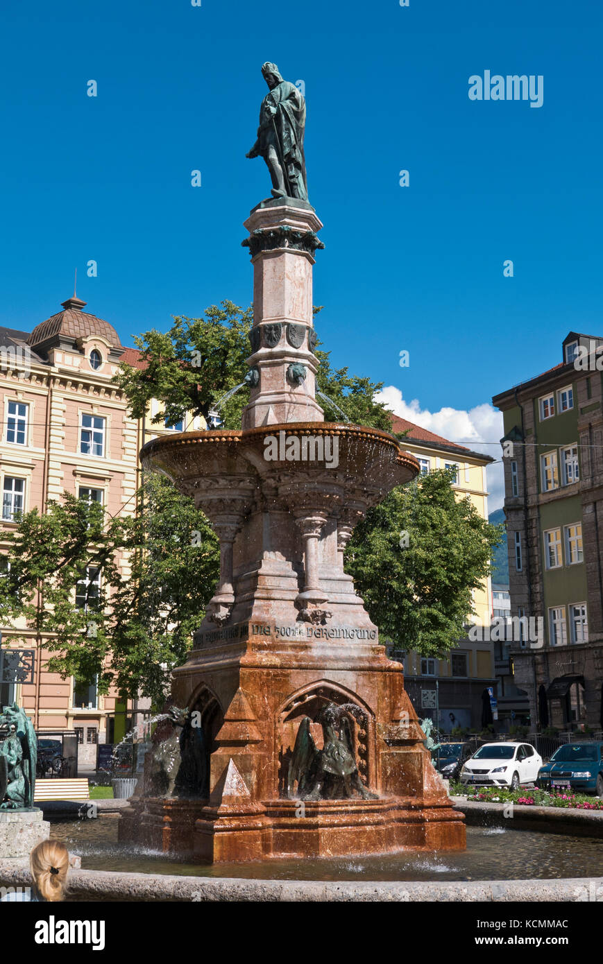 King Rudolf statue on top of a water fountain, Innsbruck, Austria Stock ...