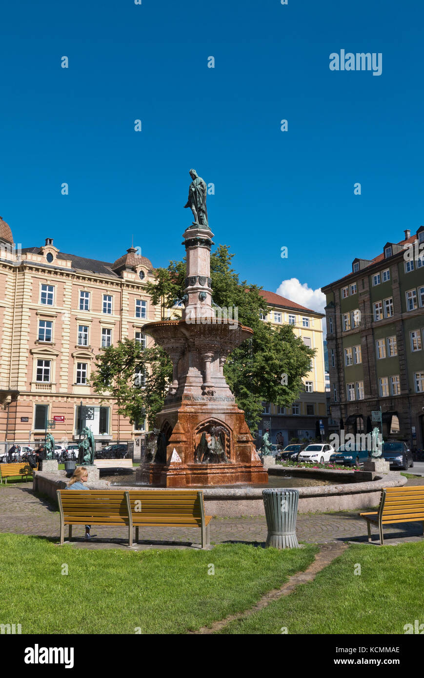 King Rudolf statue on top of a water fountain, Innsbruck, Austria Stock ...