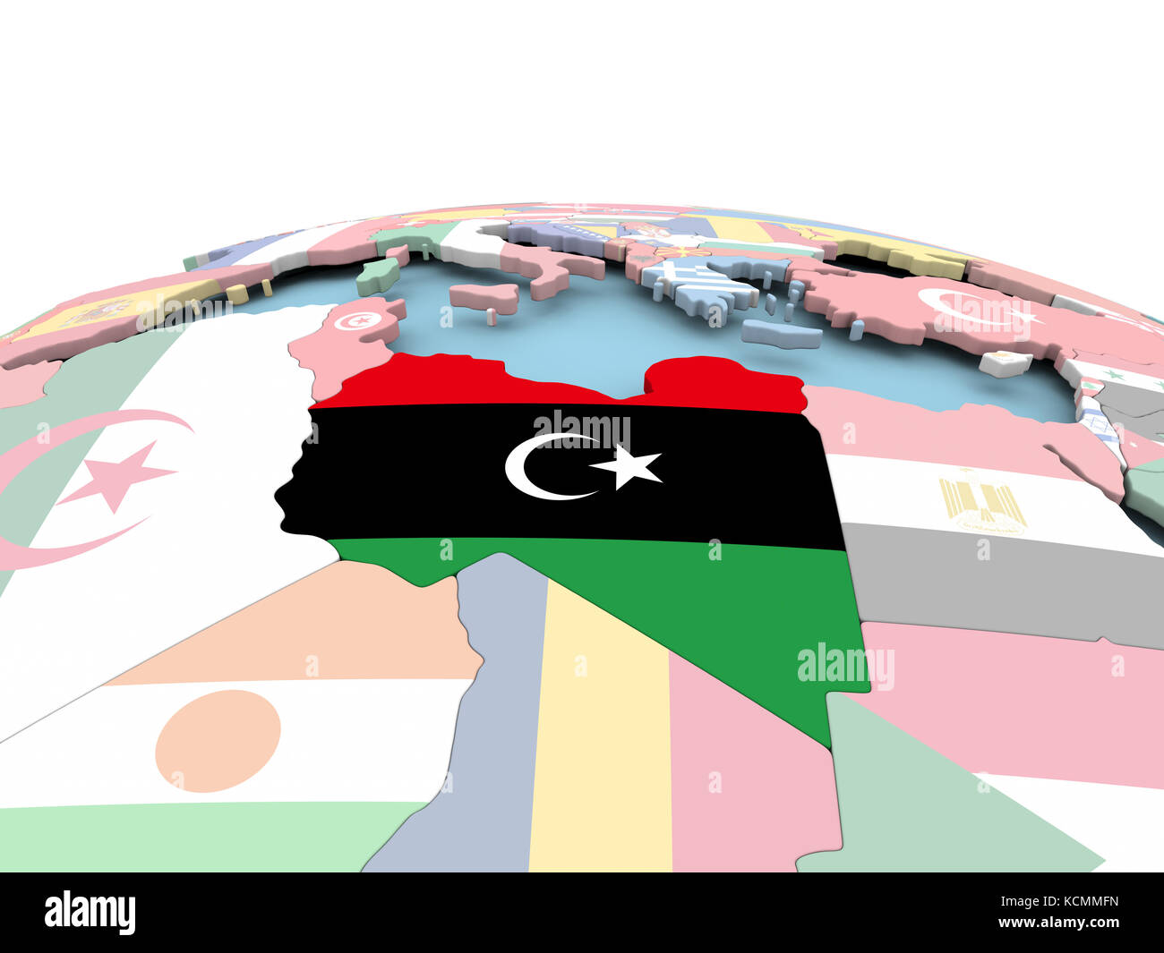 Libya on political globe with embedded flags. 3D illustration Stock ...