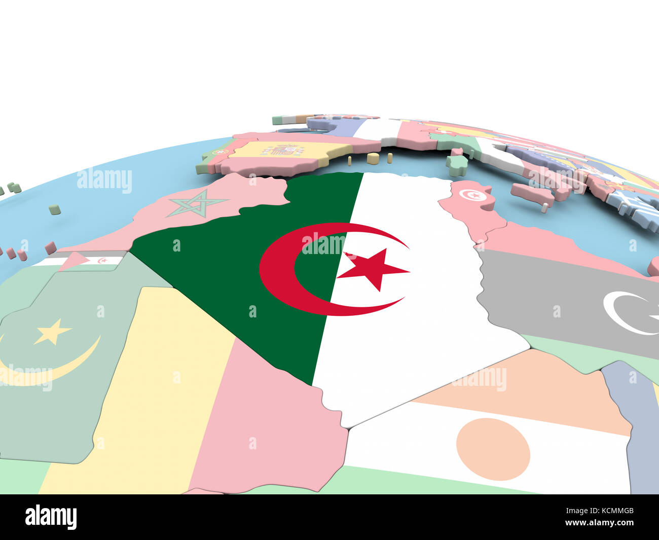 Algeria on political globe with embedded flags. 3D illustration Stock ...