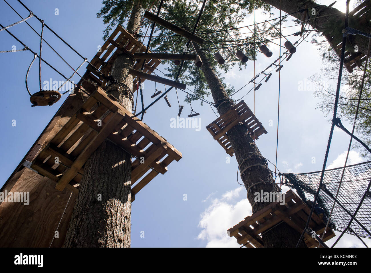 A path between trees on platforms and ropes in an Italian adventure ...
