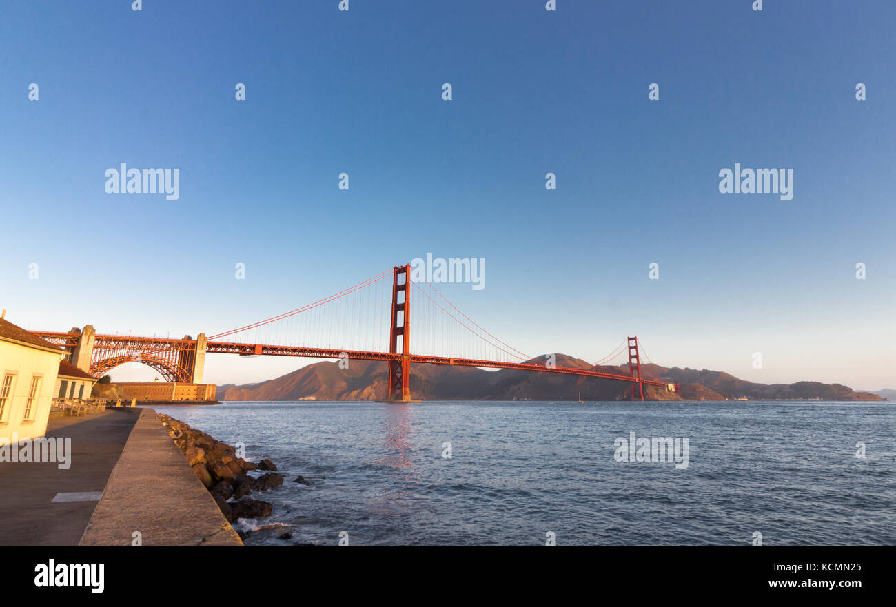 Wide view of the Golden Gate Bridge at a sunrise time Stock Photo - Alamy