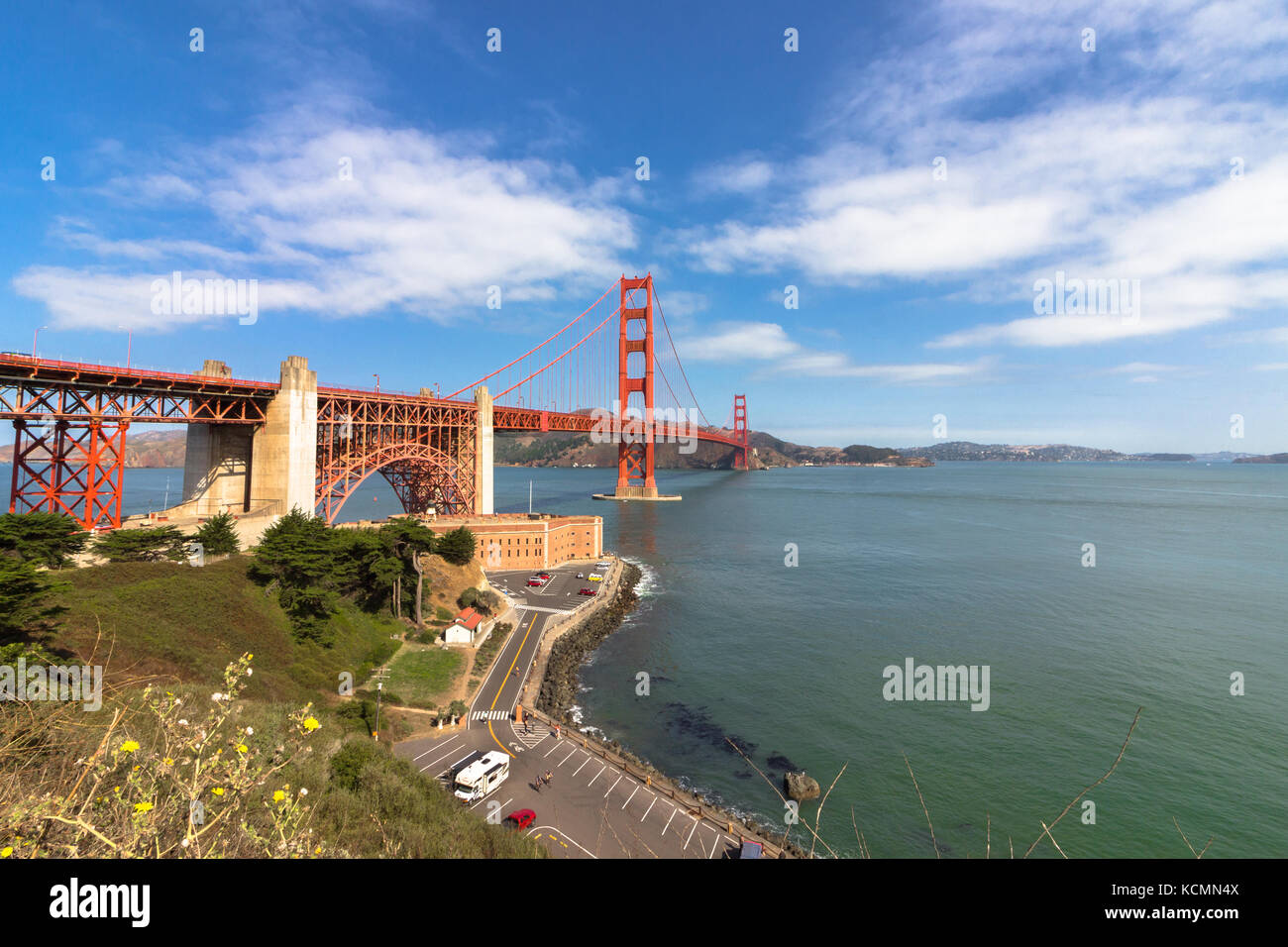 Wide view of the Golden Gate Bridge at a sunrise time Stock Photo - Alamy