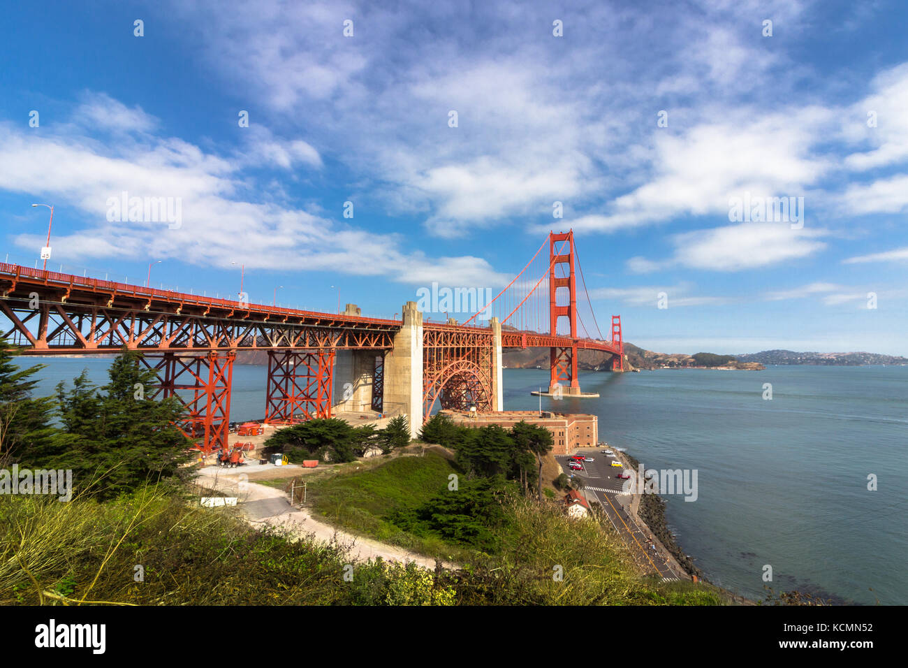 Wide view of the Golden Gate Bridge at a sunrise time Stock Photo - Alamy