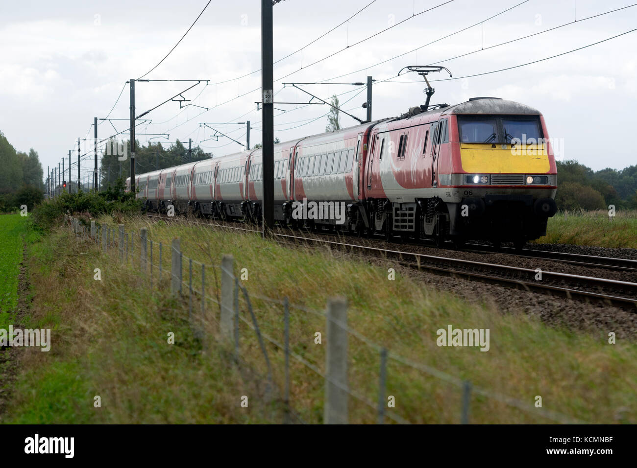 Virgin Trains electric train on the East Coast Main Line ...