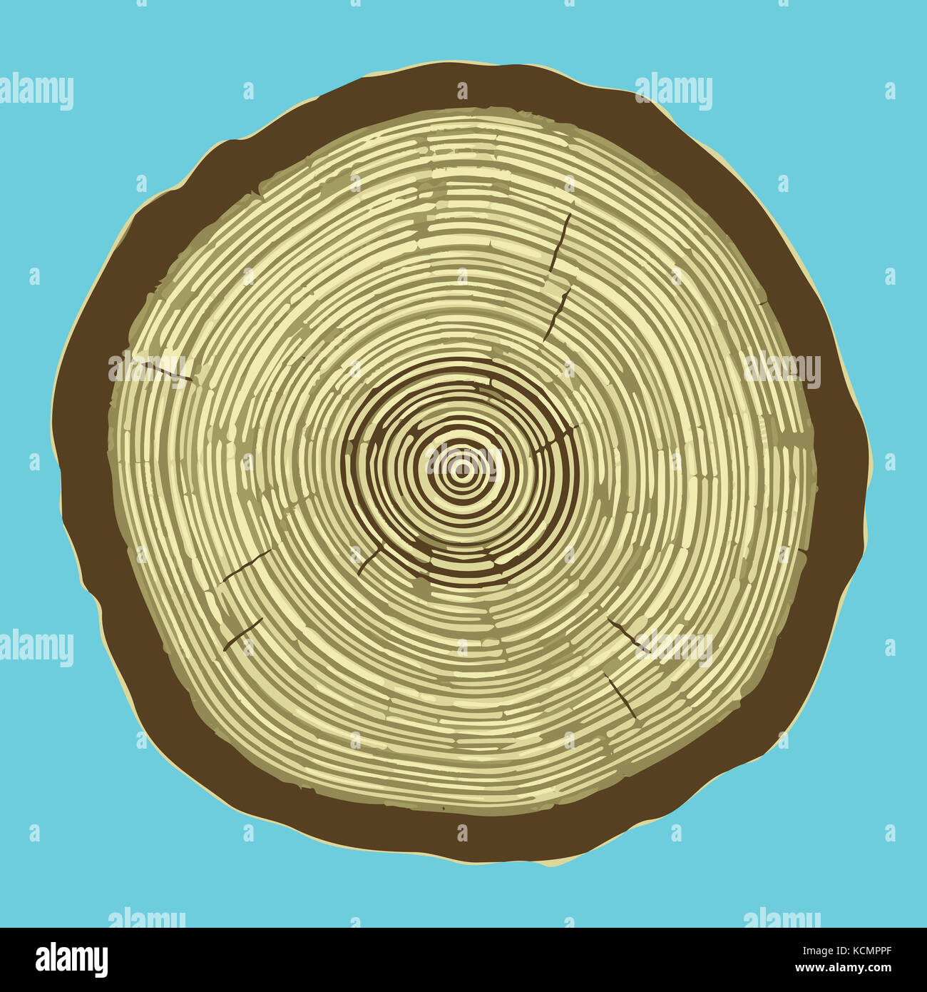 Cross section of tree stump isolated on blue background, Eps 10 ...