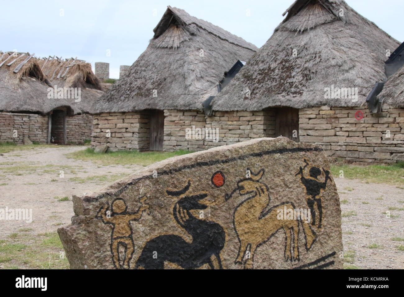SWEDEN, OLAND - July 27, 2017: Medieval houses and a stone in the open ...