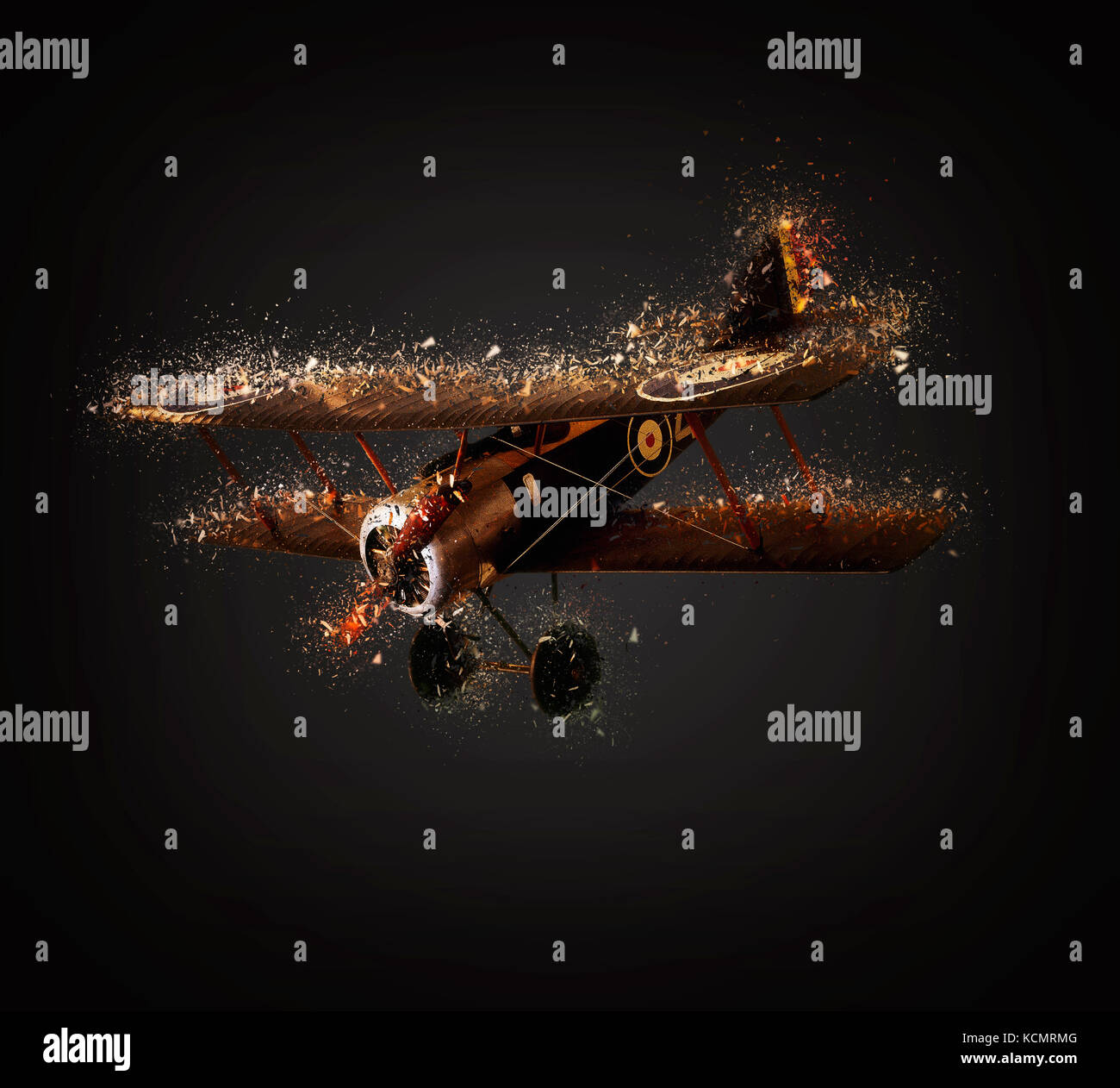 Old and vintage airplane shattered on black background Stock Photo - Alamy