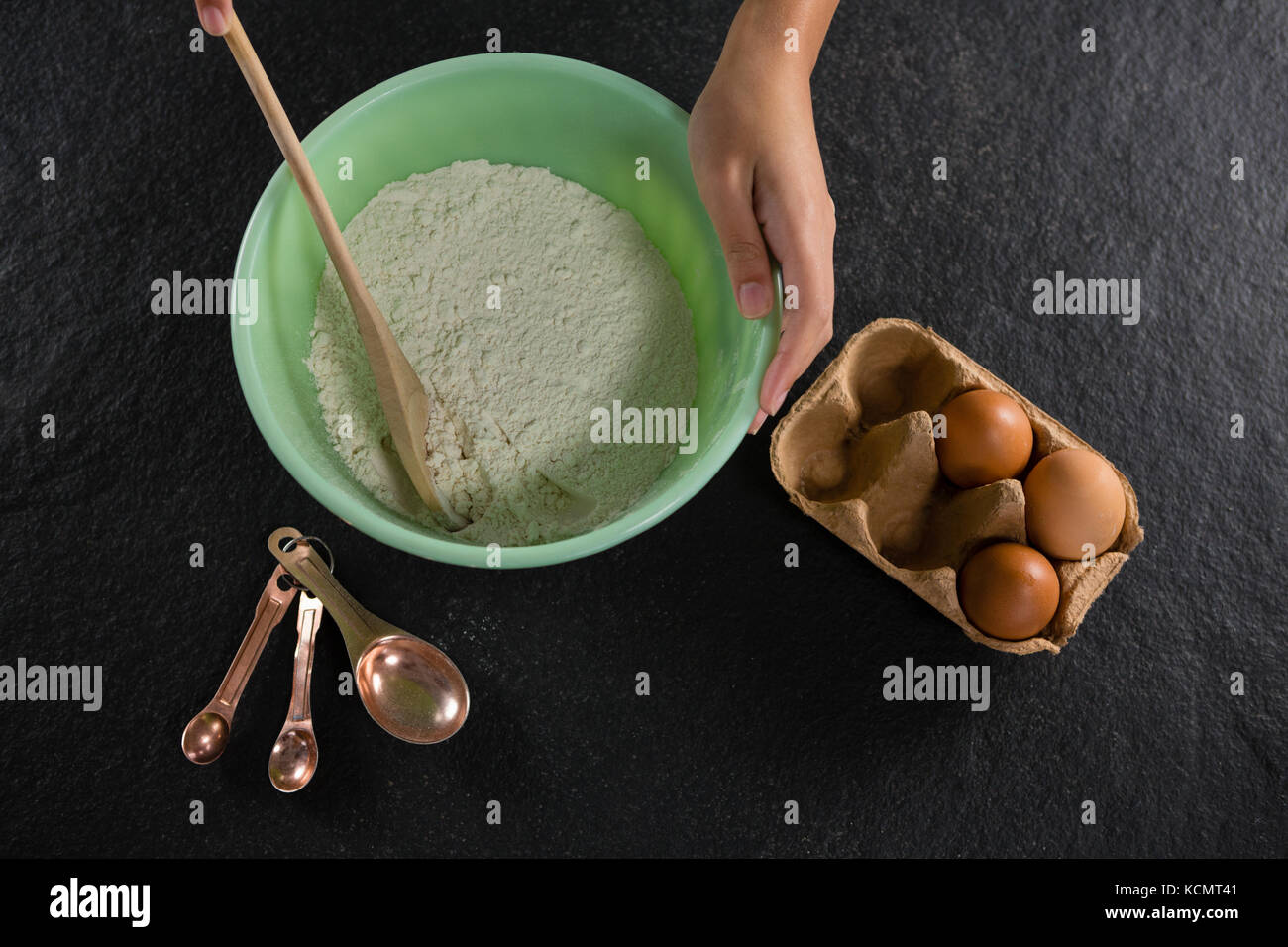 Mixing bowl flour wooden spoon hi-res stock photography and images - Alamy