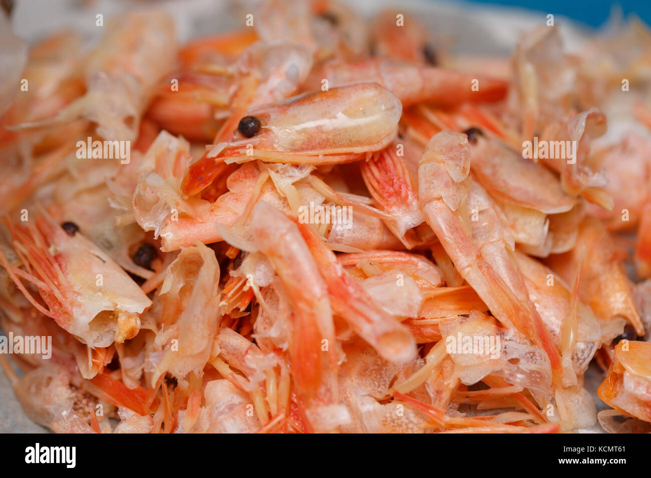 Food scraps from Shrimp peeled on the plastic plate,recycle concept ...