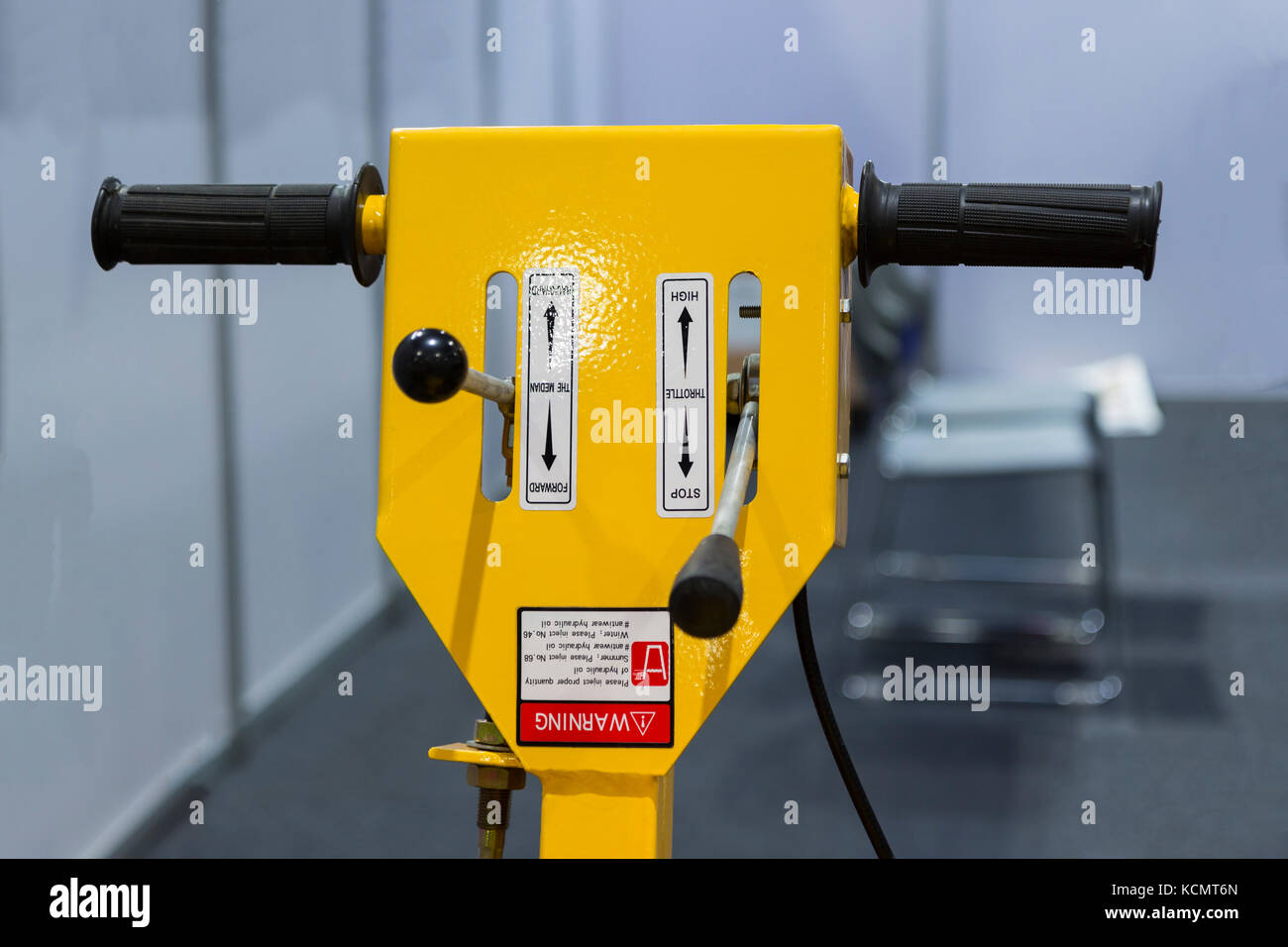 Handle of walker construction roller, for leveling new asphalt road ...