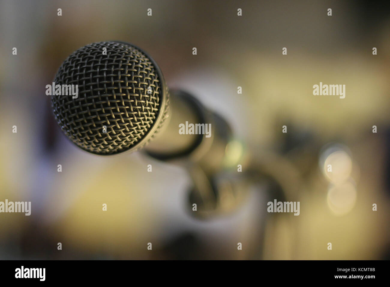 Close-up of microphone in concert hall or conference room Stock Photo ...