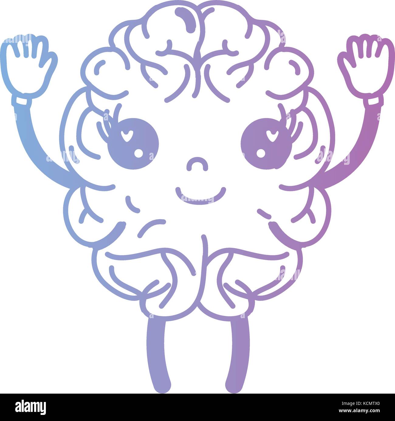 line kawaii cute happy brain with arms and legs Stock Vector Image ...