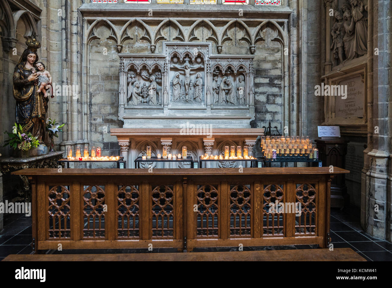Interior of the Cathedral of Brussels or Cathedral of St. Michael and ...