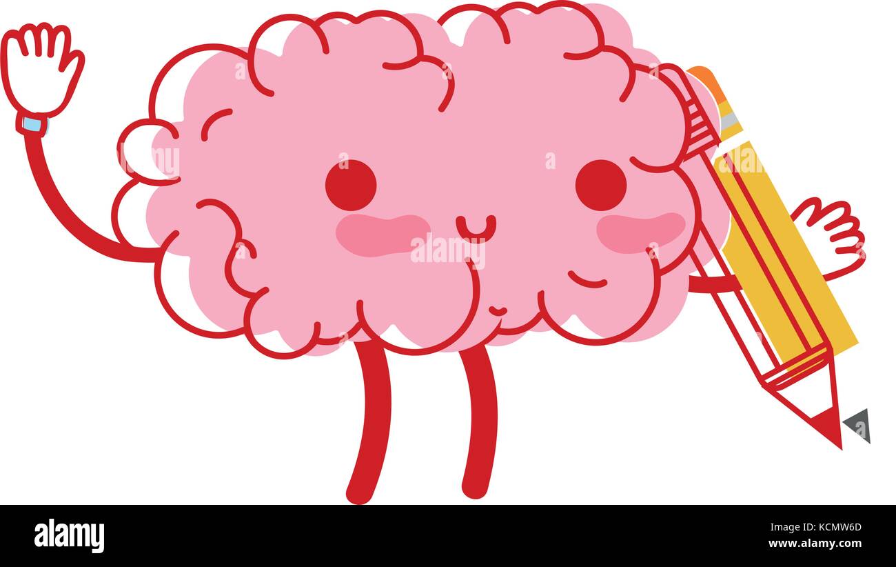 Contour Kawaii Cute Happy Brain With Arms And Legs