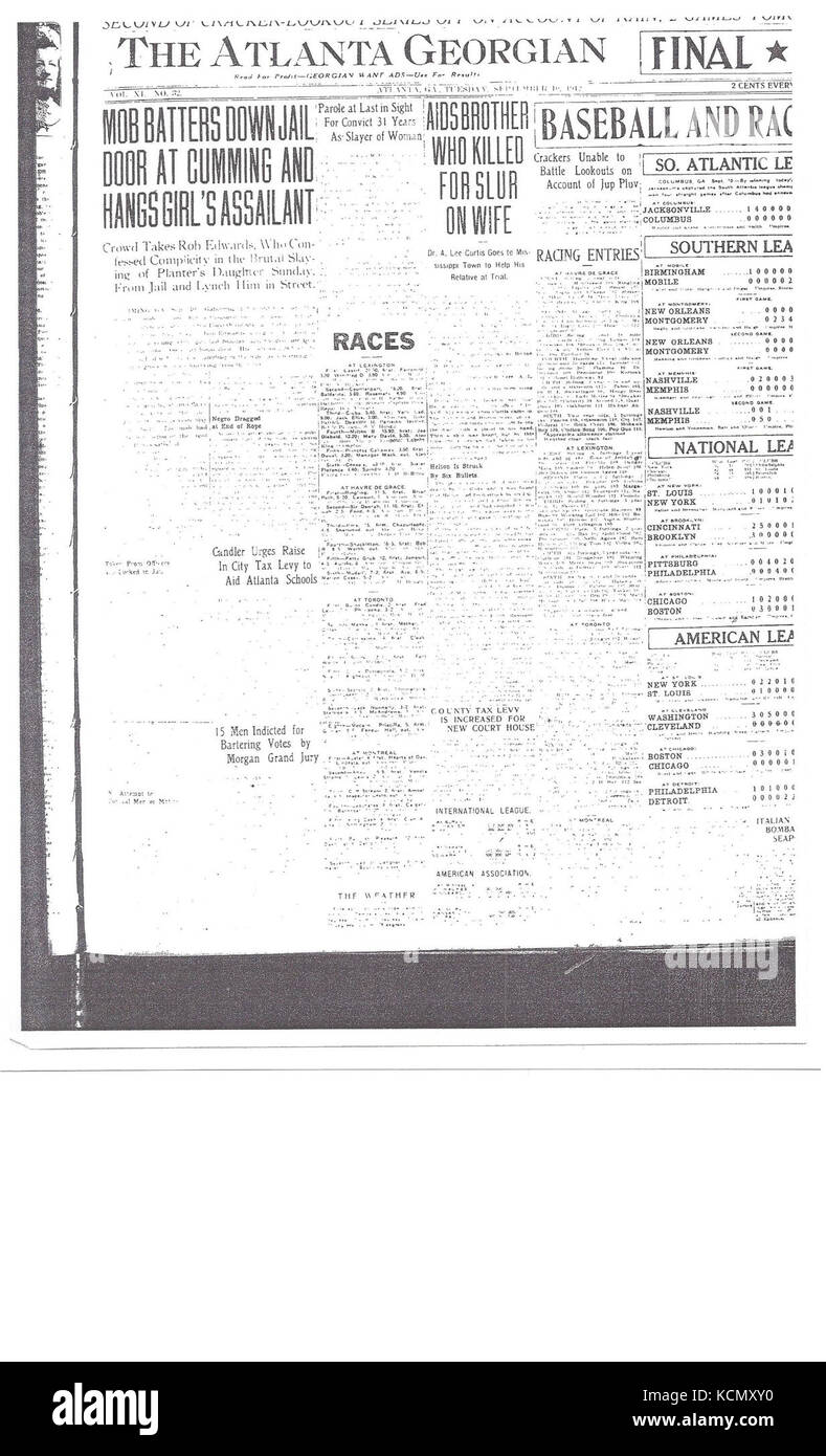 Front Page of Atlanta Georgian Newspaper Sep 10 1912 Stock Photo - Alamy