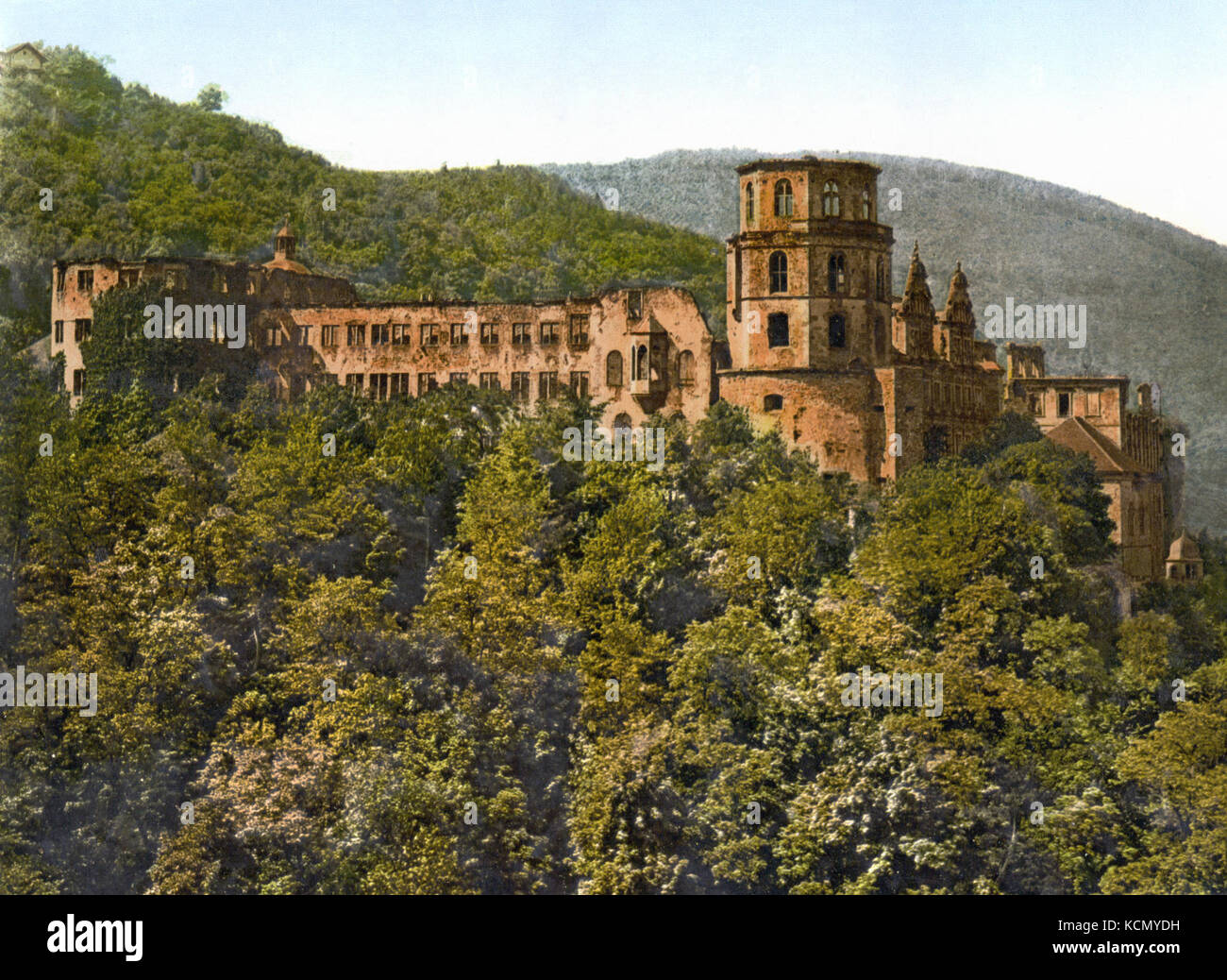 This image features the Heidelberger Schloss (Heidelberg Castle), a ...