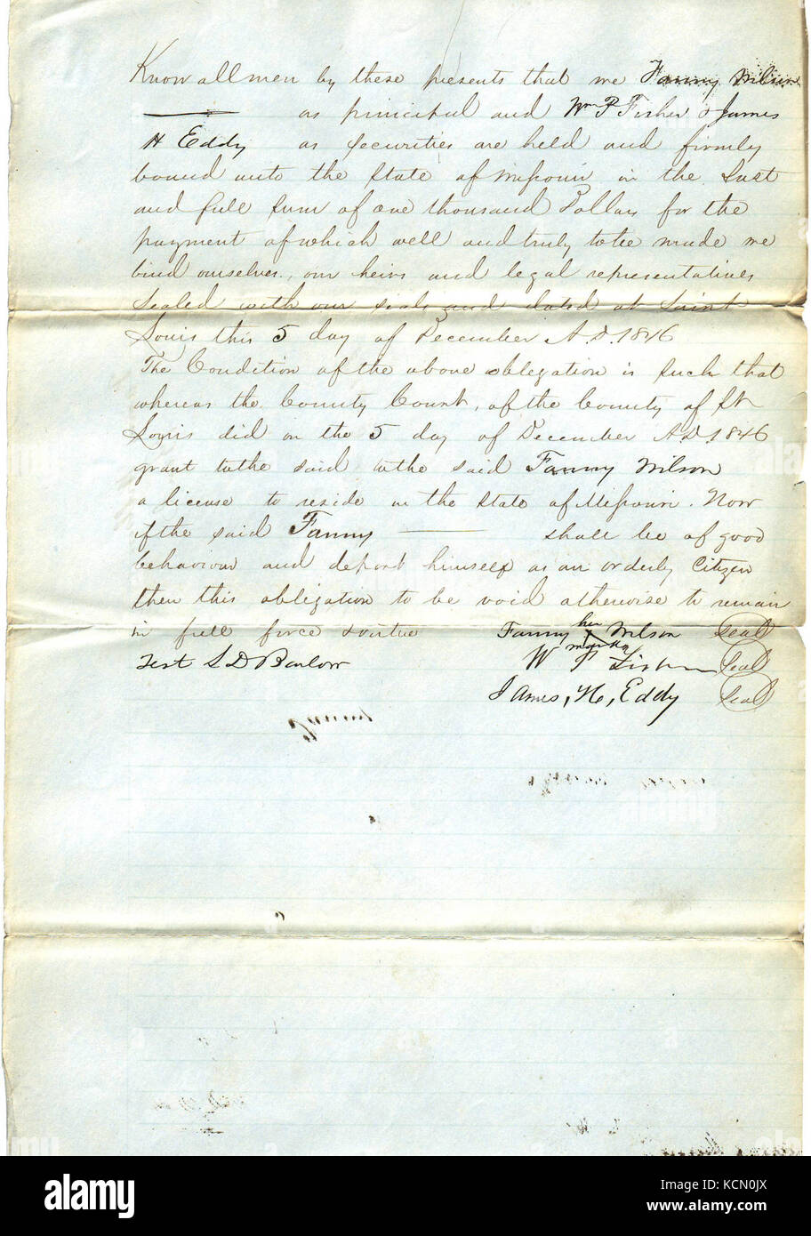 Fanny Wilson Free Negro Bond Stock Photo - Alamy