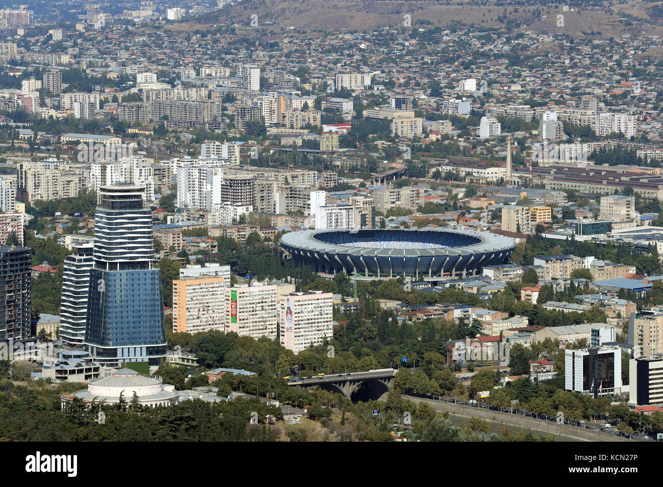 General view of Tbilisi and the Boris Paichadze Dinamo Arena taken from ...