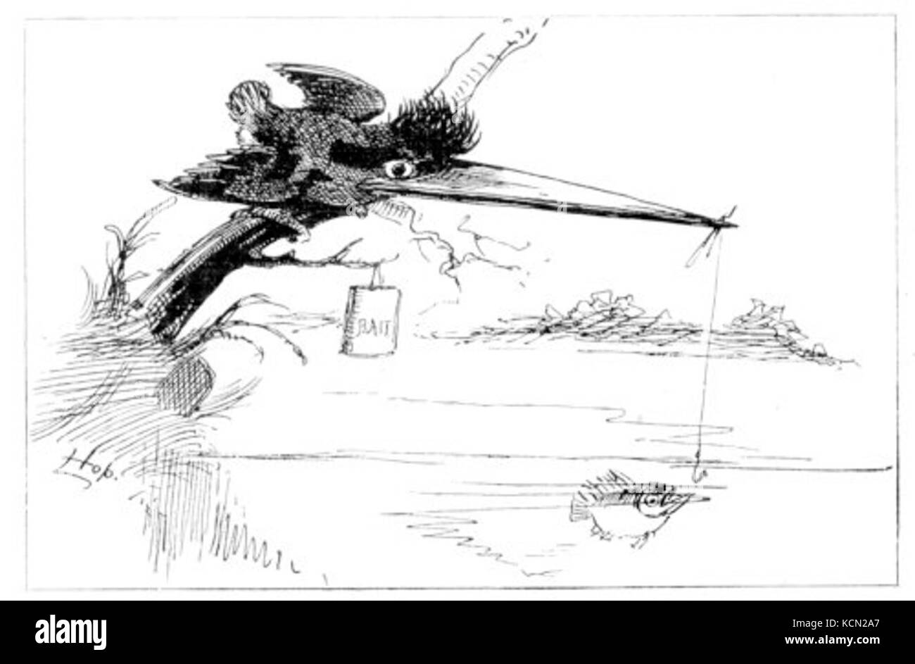 Drawing of a Bird Fishing Stock Photo - Alamy