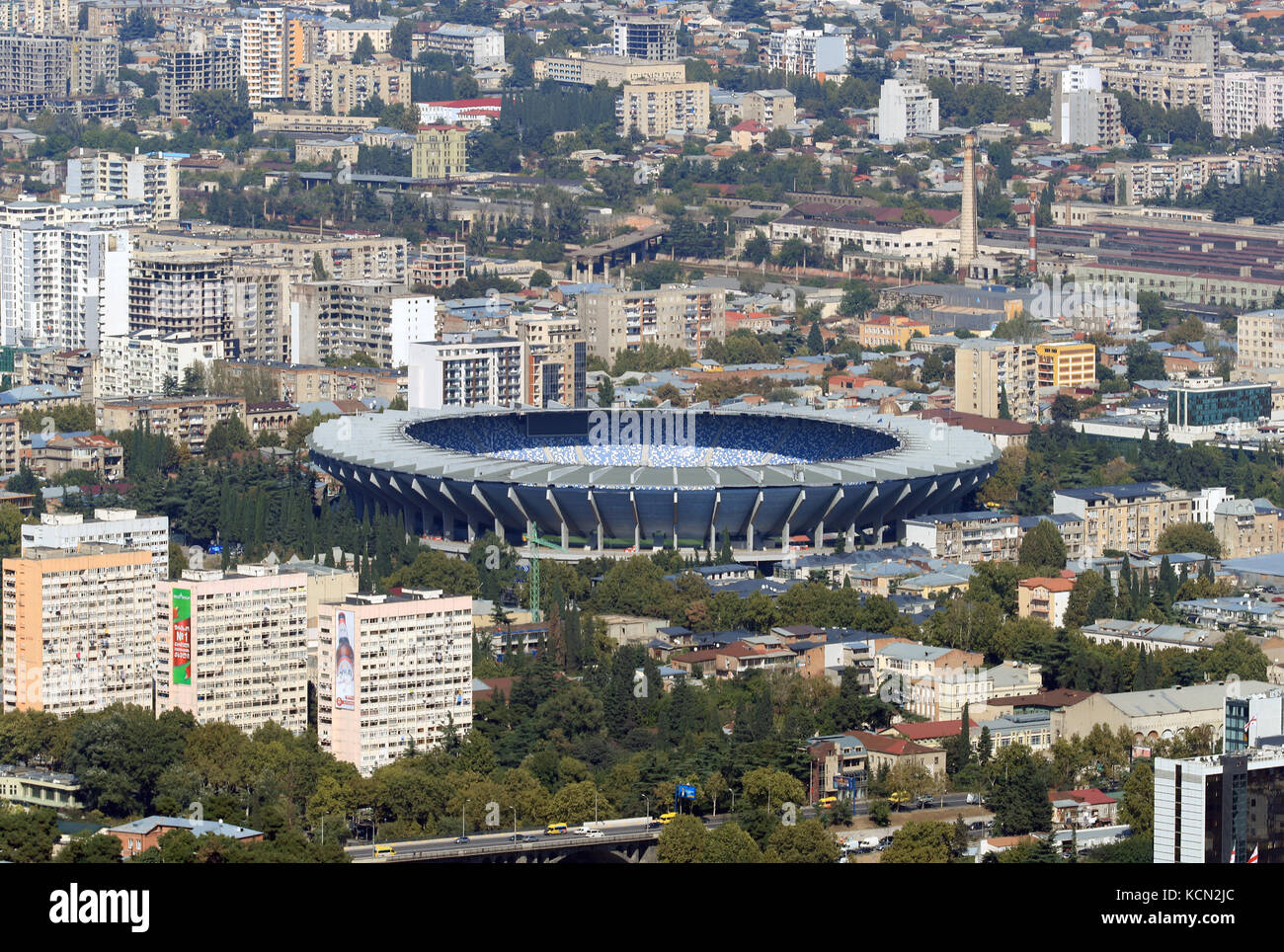 General view of Tbilisi and the Boris Paichadze Dinamo Arena taken from ...