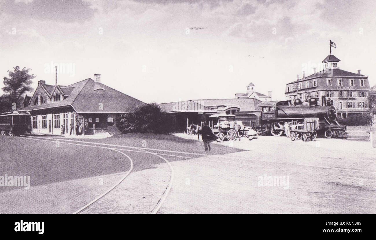 Framingham Railroad Station and trolley circa 1900 Stock Photo - Alamy