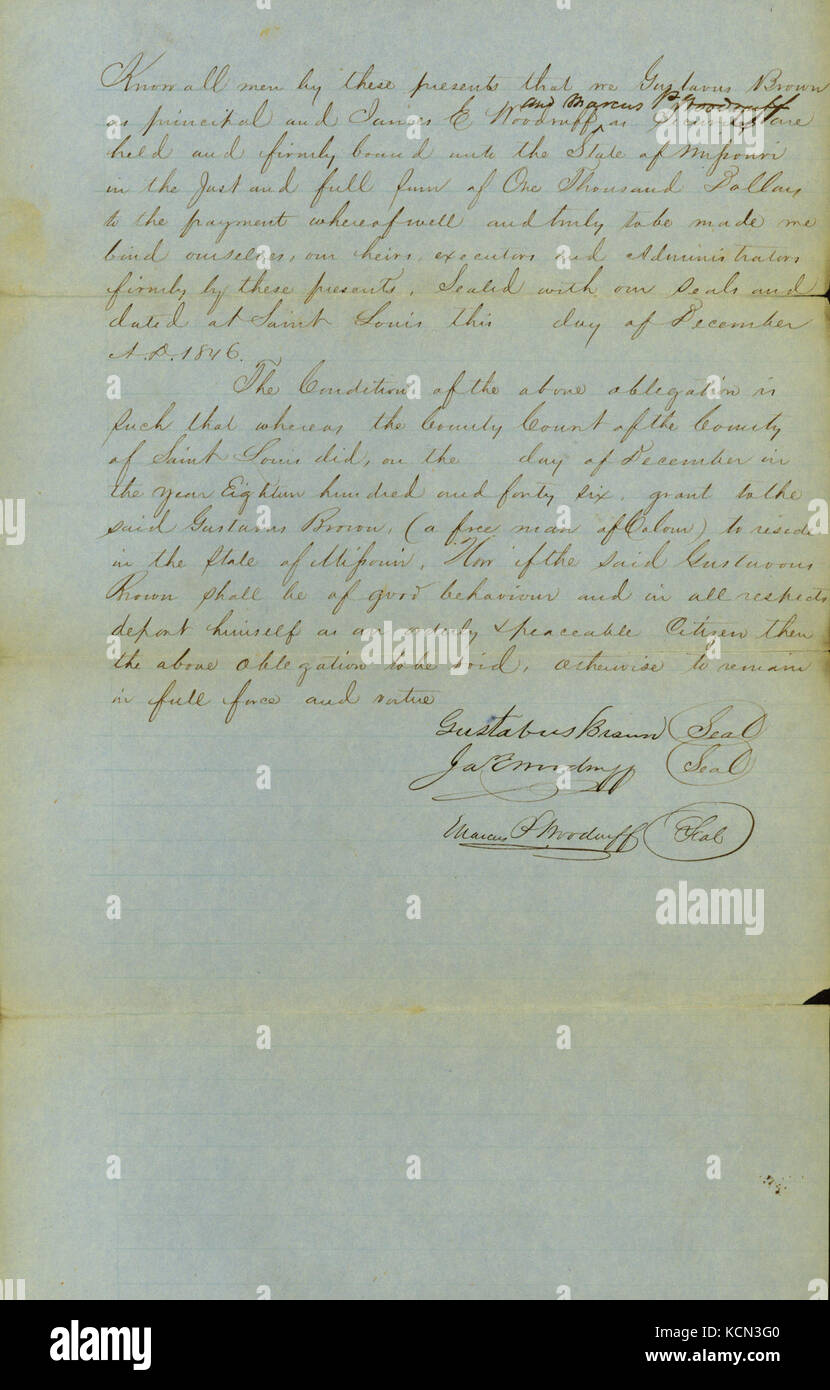 A historical document detailing the Free Negro Bond of Gustavus Brown ...