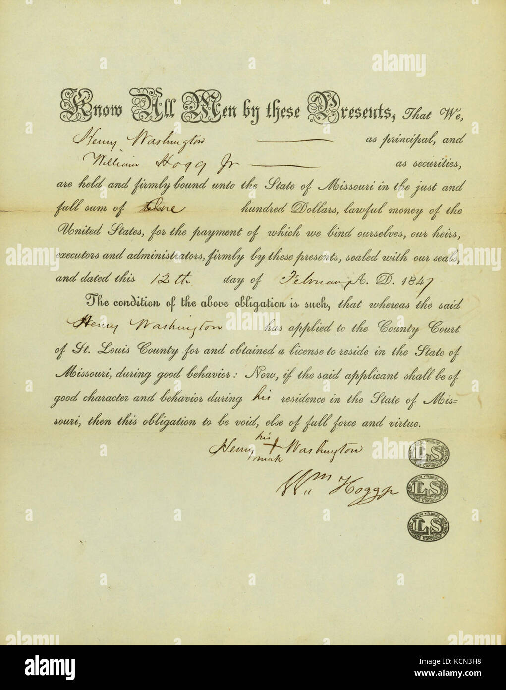 Henry Washington Free Negro Bond Stock Photo - Alamy