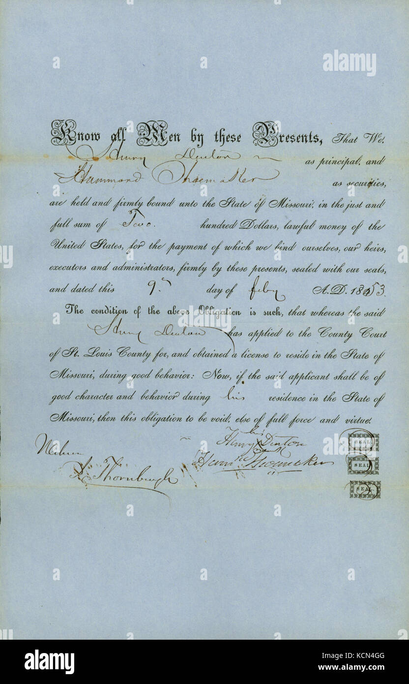 A historical document or bond related to Henry Denton, a free Black ...