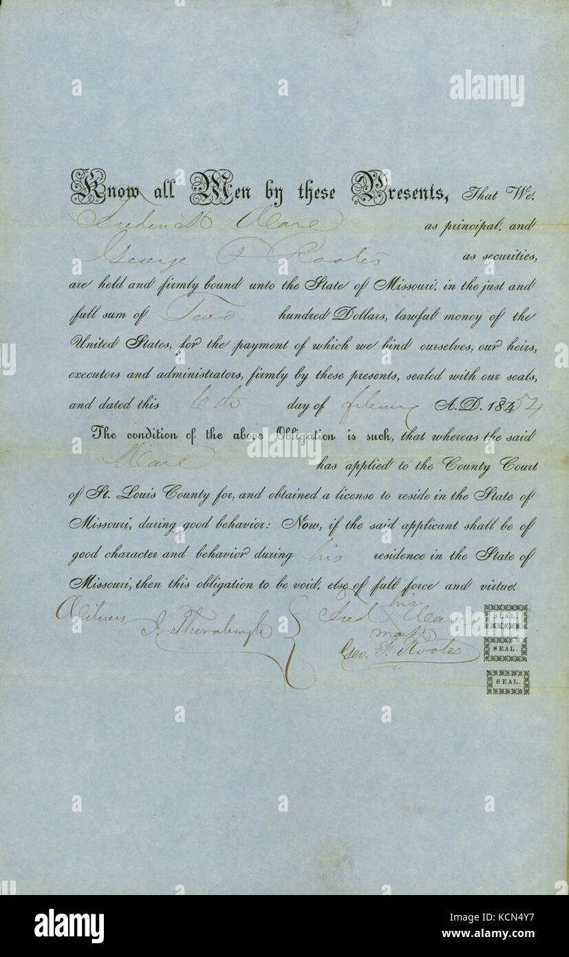 Frederick Ware Free Negro Bond Stock Photo - Alamy
