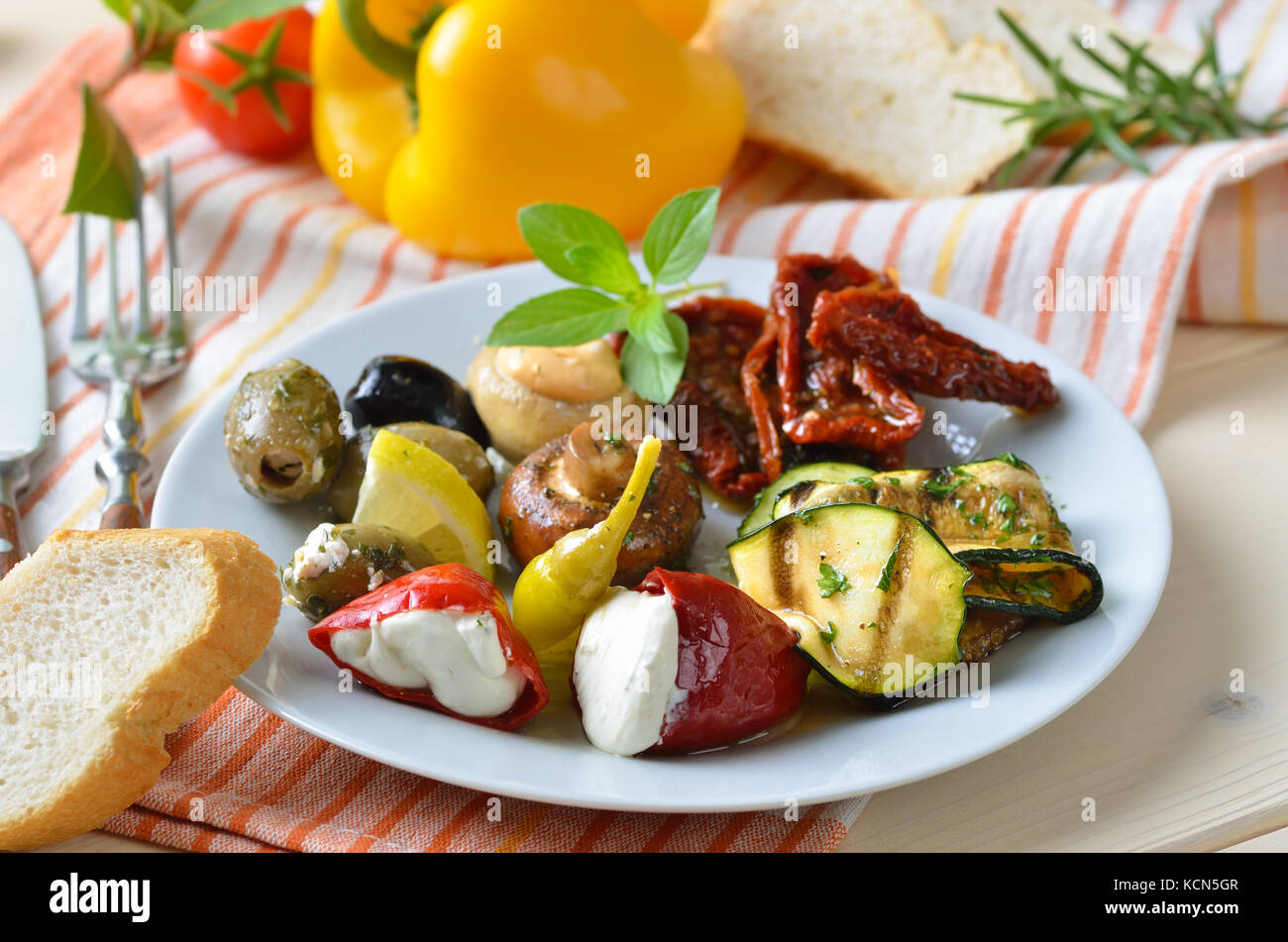 Delicious Italian and Greek appetizers Stock Photo - Alamy