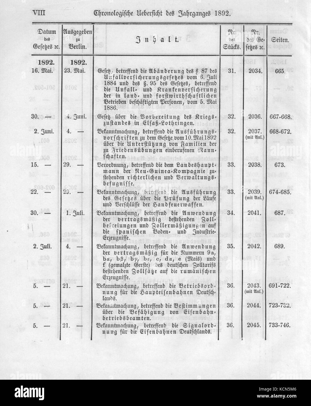 Deutsches Reichsgesetzblatt 1892 000 0008 Stock Photo - Alamy