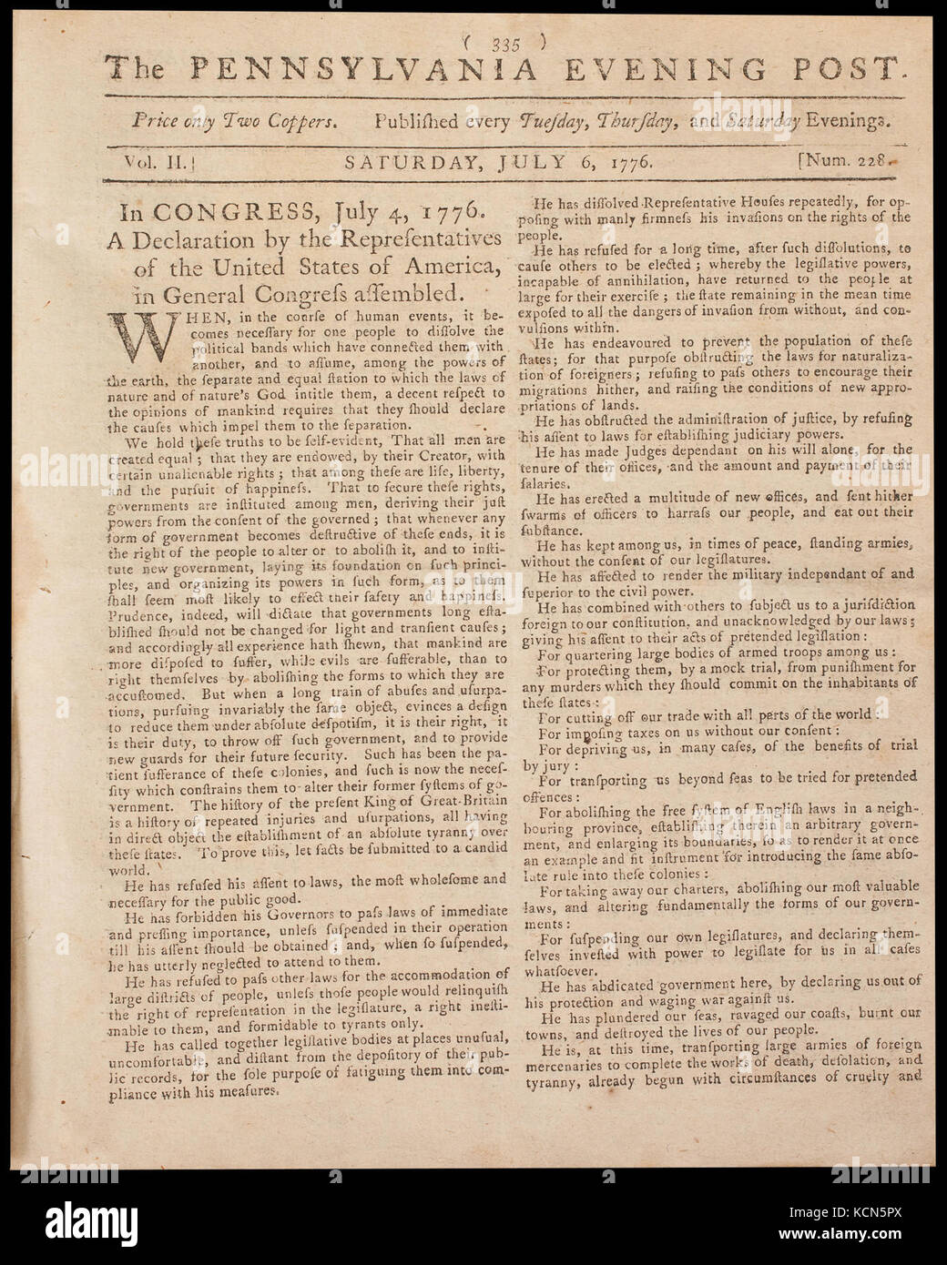 Declaration First Newspaper Printing Stock Photo - Alamy