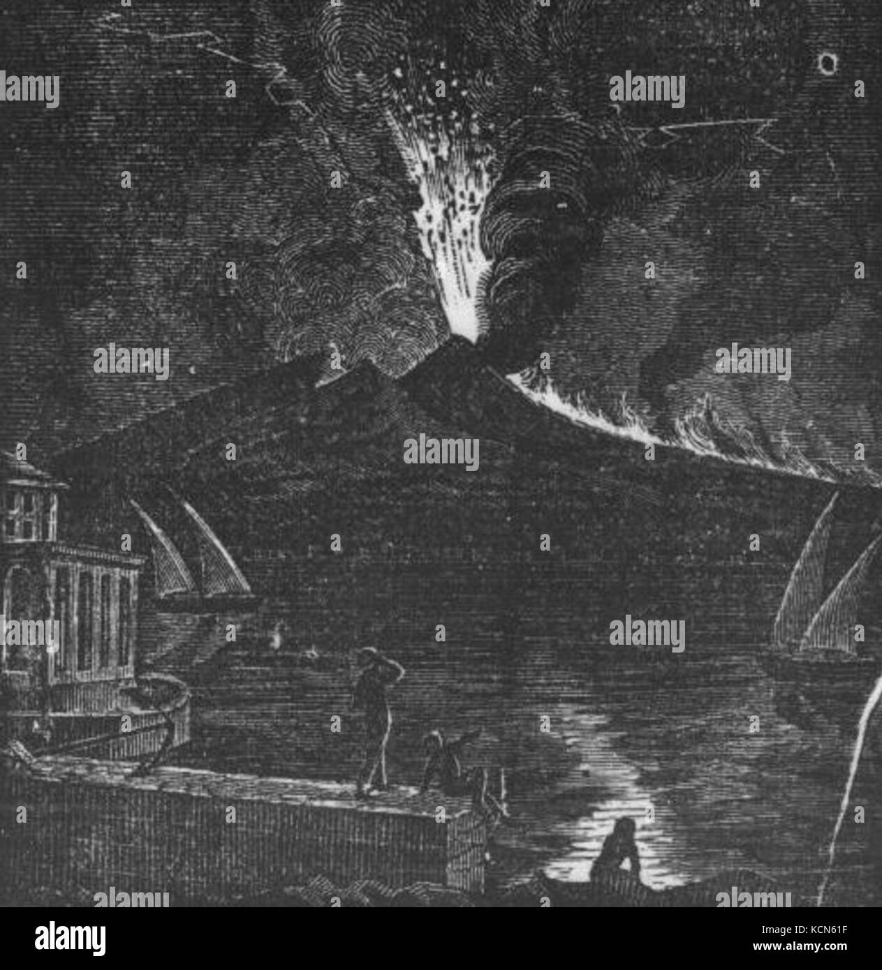 Volcanic landscape erupting volcano Black and White Stock Photos ...