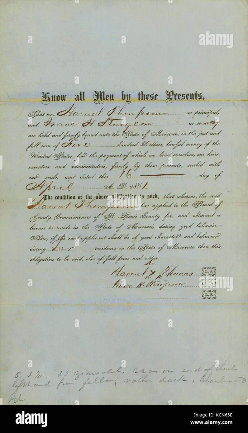 Harriet Thompson Free Negro Bond Stock Photo - Alamy