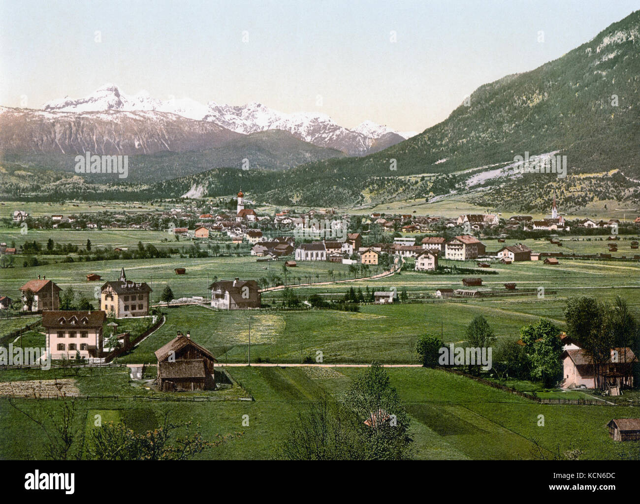 A historical photograph of Garmisch, Germany, around 1900, showcasing ...